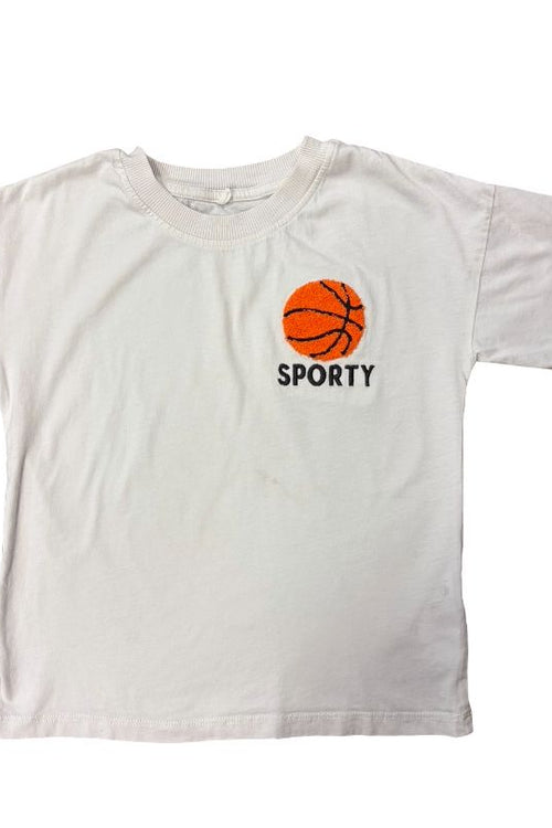 Mini Rodini Baseketball Sporty Graphic White Tee - Some staining, refl ...