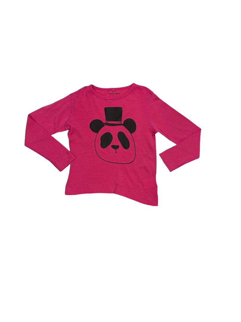 Mini Rodini Hot Pink Longsleeve with Panda Graphic, 6-7 years ...