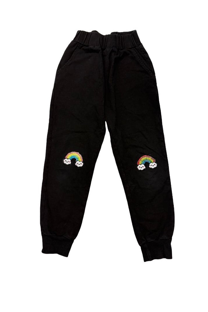 Rainbow Beaded/Embroidered Patch Black Sweatpants, 8 years – Minissentials