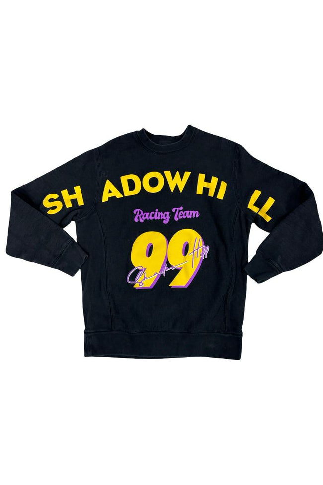 Shadow Hill Black Crewneck Sweatshirt with Yellow and Purple Racing Gr ...